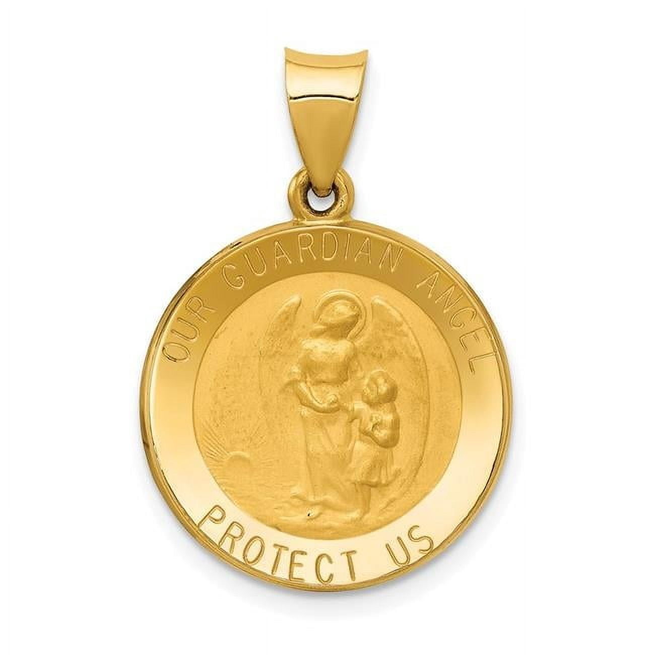 Finest Gold 14K Yellow Gold Guardian Angel Medal Hollow Pendant ...