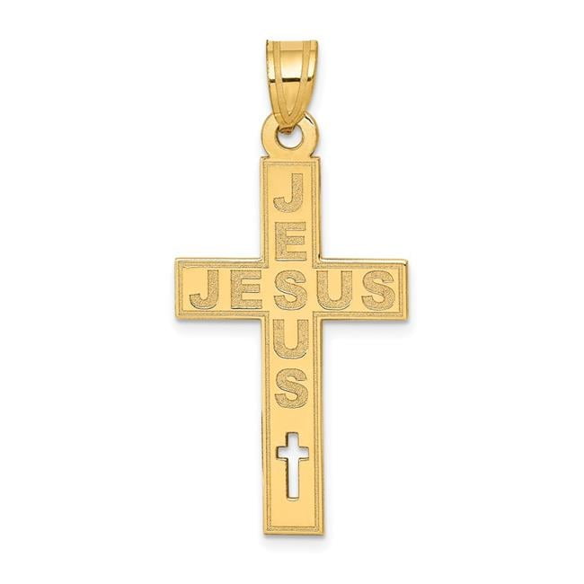 Finest Gold 14K Yellow Gold Laser Cut Jesus Cross Charm - Walmart.com