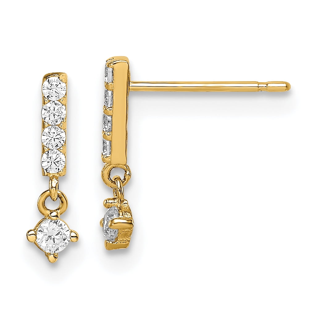 Finest Gold 14K Yellow Gold Madi K Bar with Dangle CZ Post Earrings ...