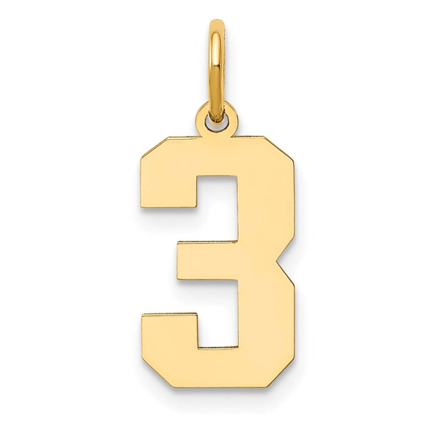 14K Yellow Gold Polished Finish Medium Size Number 3 Charm Pendant ...