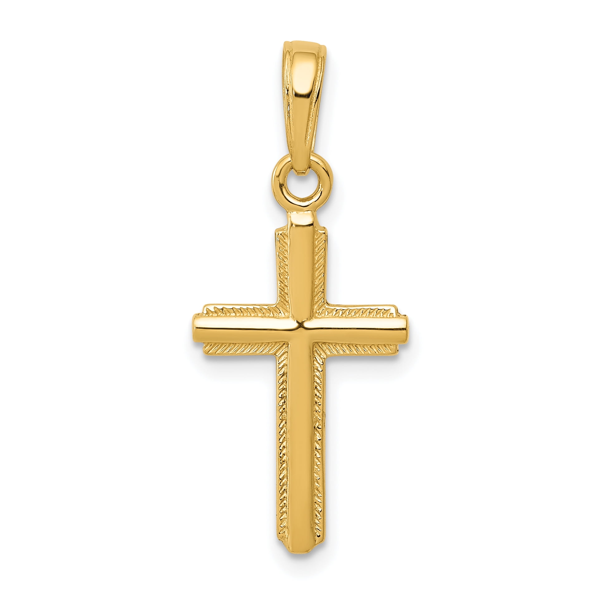Finest Gold 14K Yellow Gold Polished Cross with Stripped Border Pendant ...