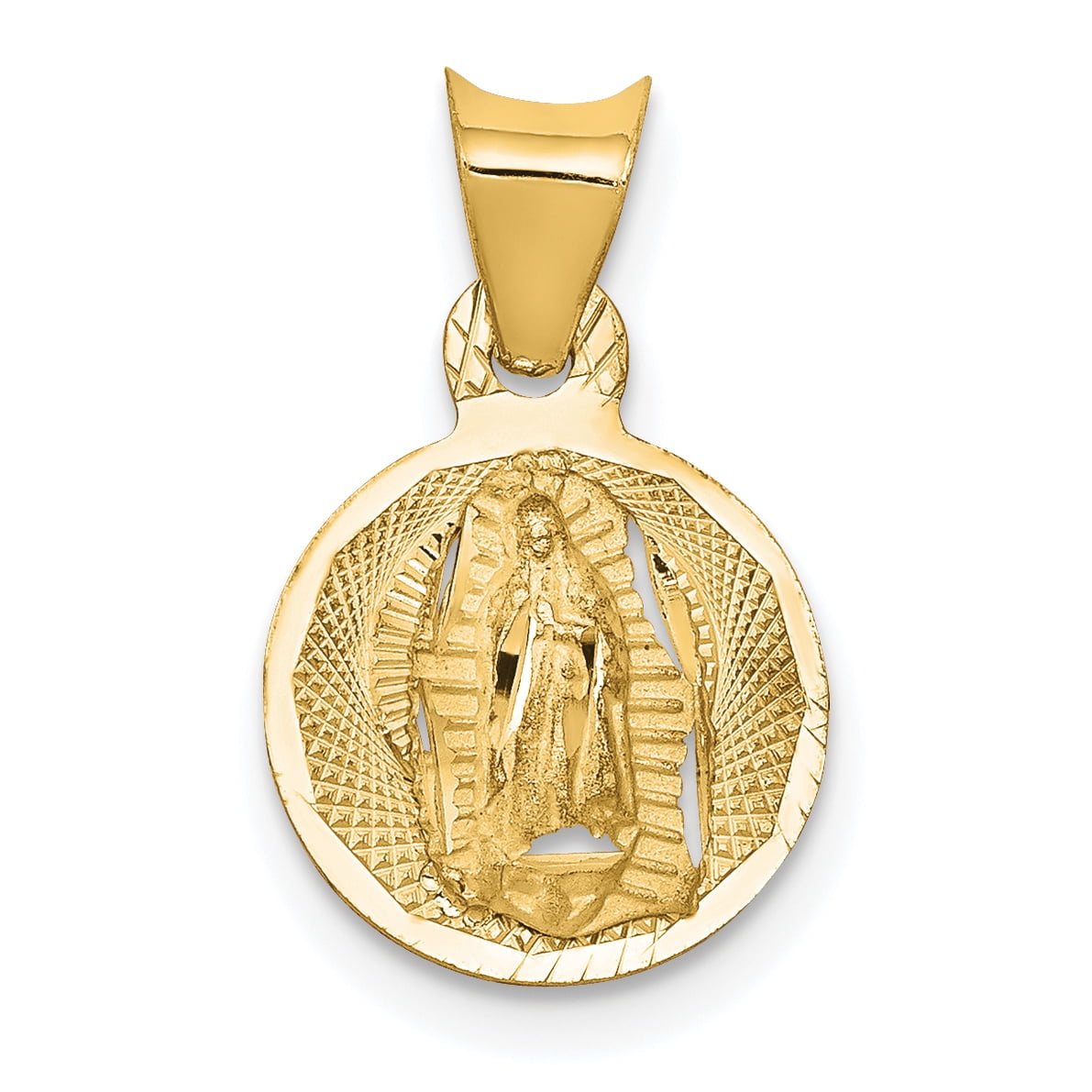 14k Yellow Gold Polished & Diamond Cut Lady of Guadalupe Circle Pendant ...