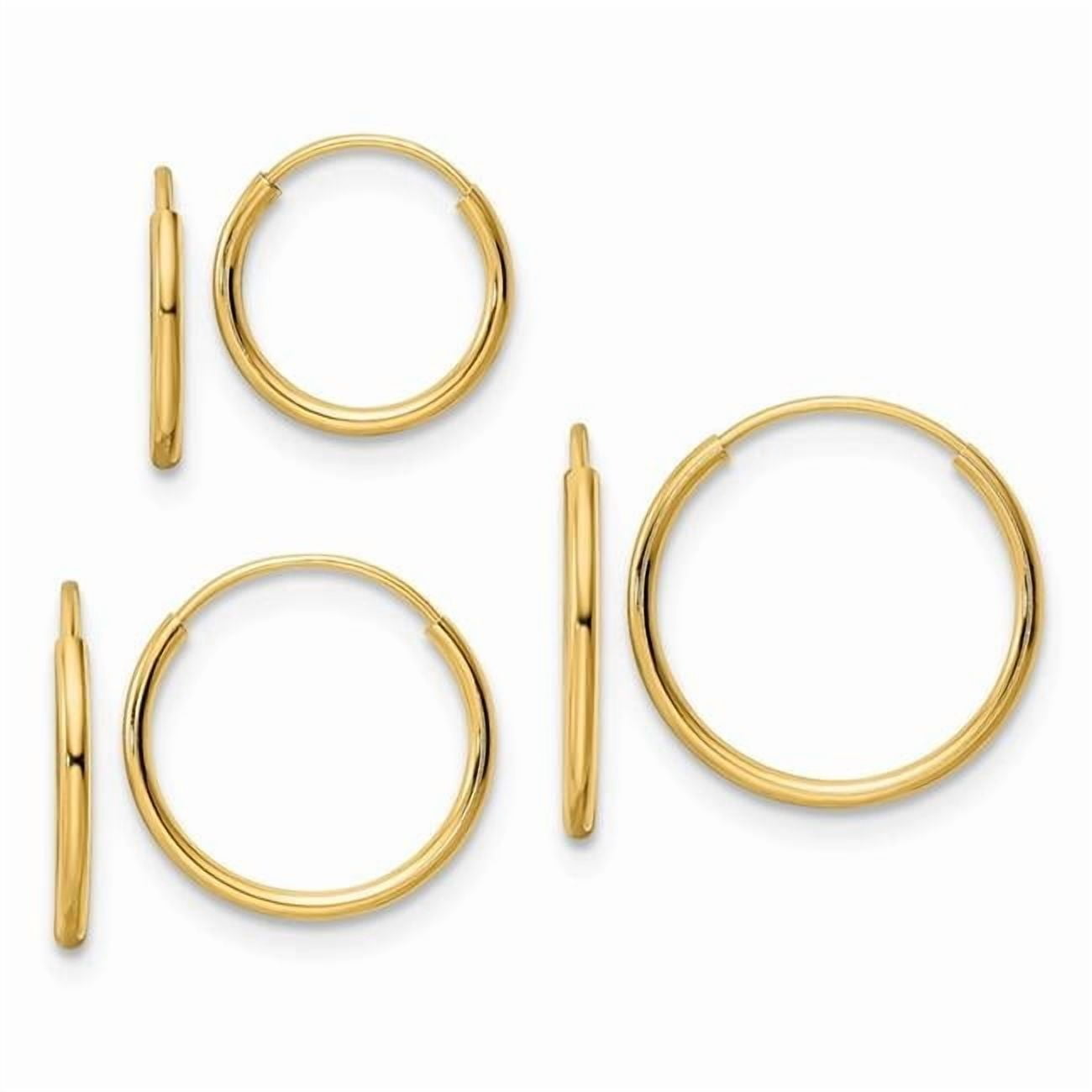Finest Gold 14K Yellow Gold Polished Endless Hoop 3 Piece Set for Women ...