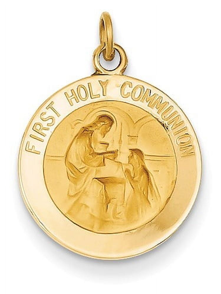 Finest Gold 14K Yellow Gold Polished Satin First Holy Communion Medal ...