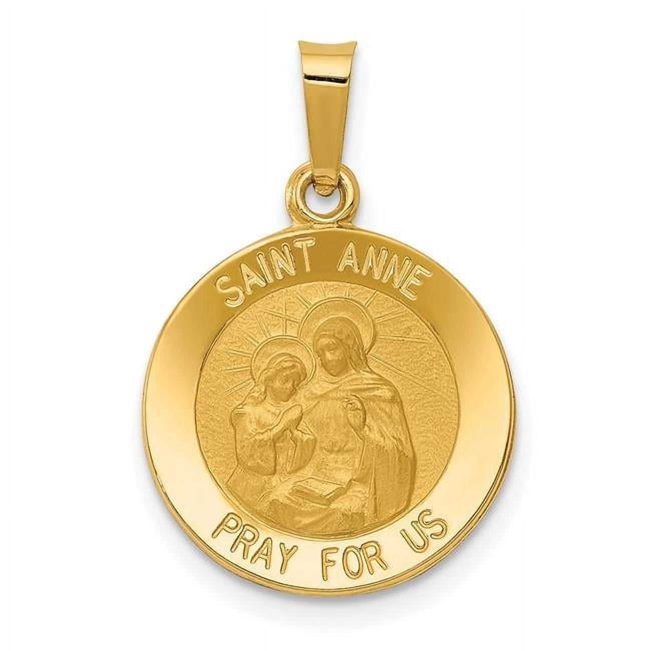 Finest Gold 14K Yellow Gold Polished & Satin St. Anne Medal Hollow ...