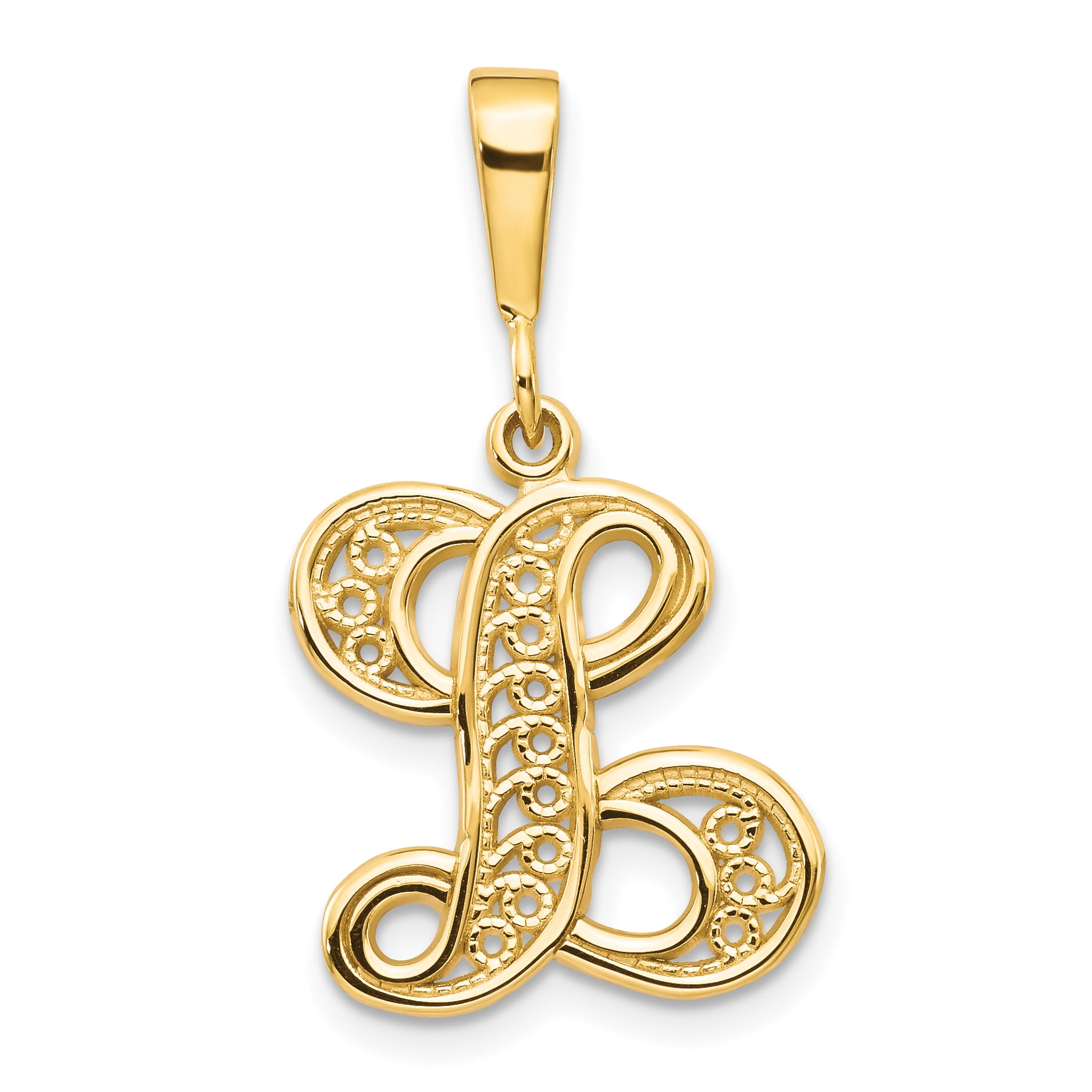 Finest Gold 14K Yellow Gold Polished Script Filigree Letter L Initial ...