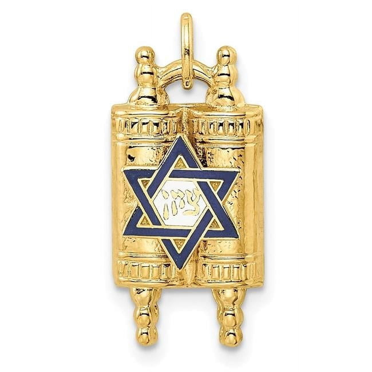 14k Yellow Gold Polished Finish Solid Torah with Star of David Pendant ...