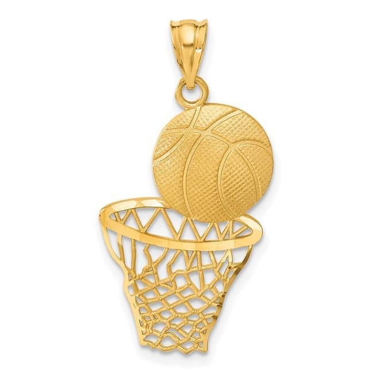 Finest Gold 14K Yellow Gold Satin Diamond-Cut Basketball & Net Pendant ...