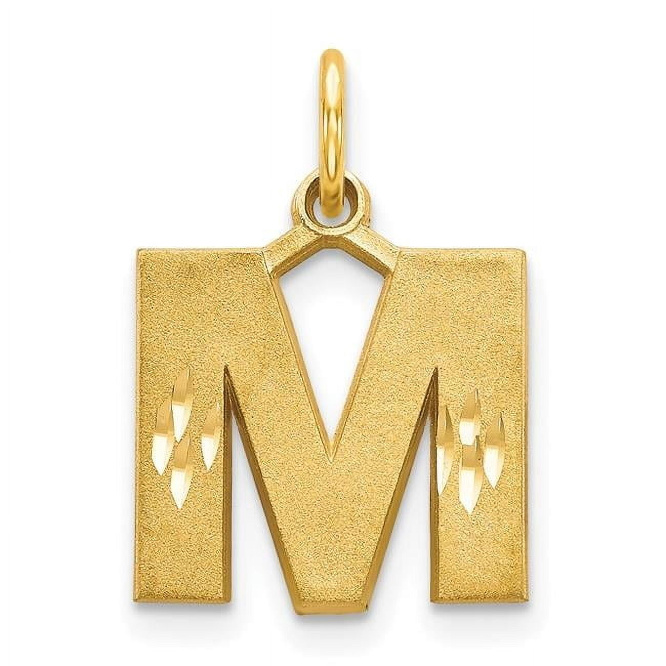 14k Yellow Gold Satin Diamond Cut Finish Letter M Initial Charm Pendant ...