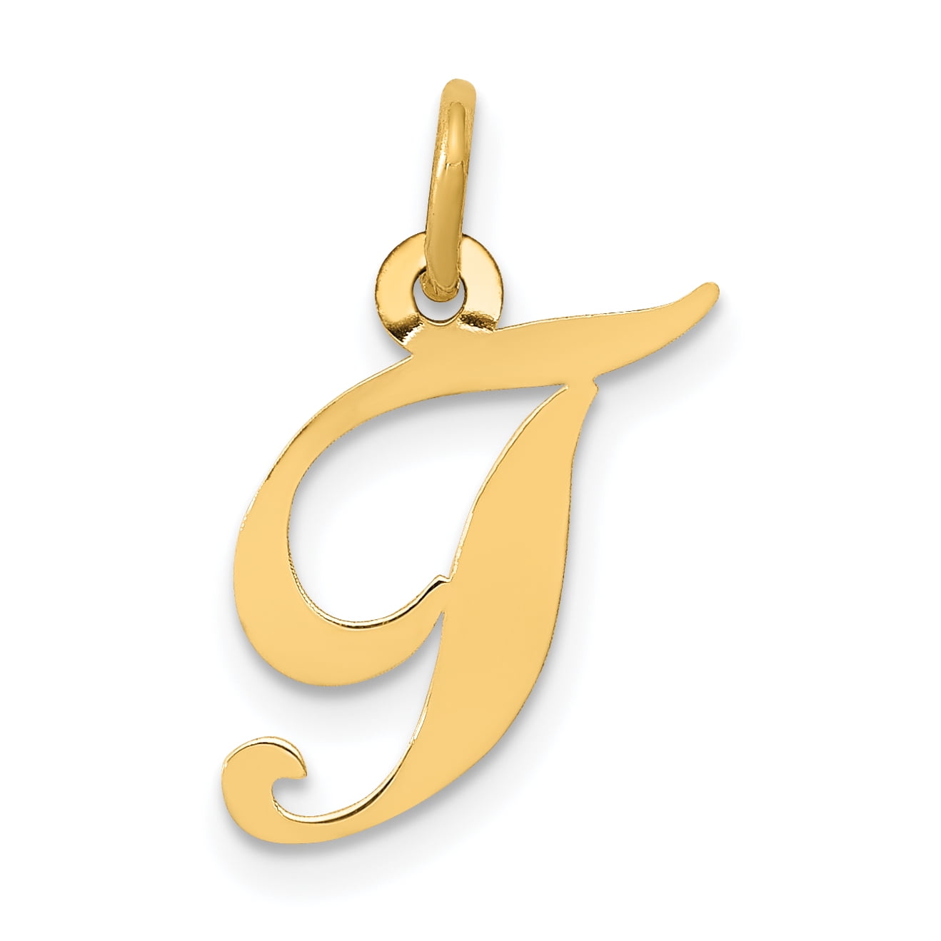 Finest Gold 14K Yellow Gold Small Fancy Script Letter T Initial Charm ...