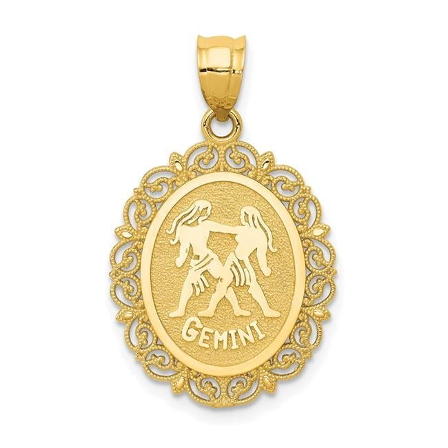 Finest Gold 14K Yellow Gold Solid Satin Polished Gemini Zodiac Oval ...