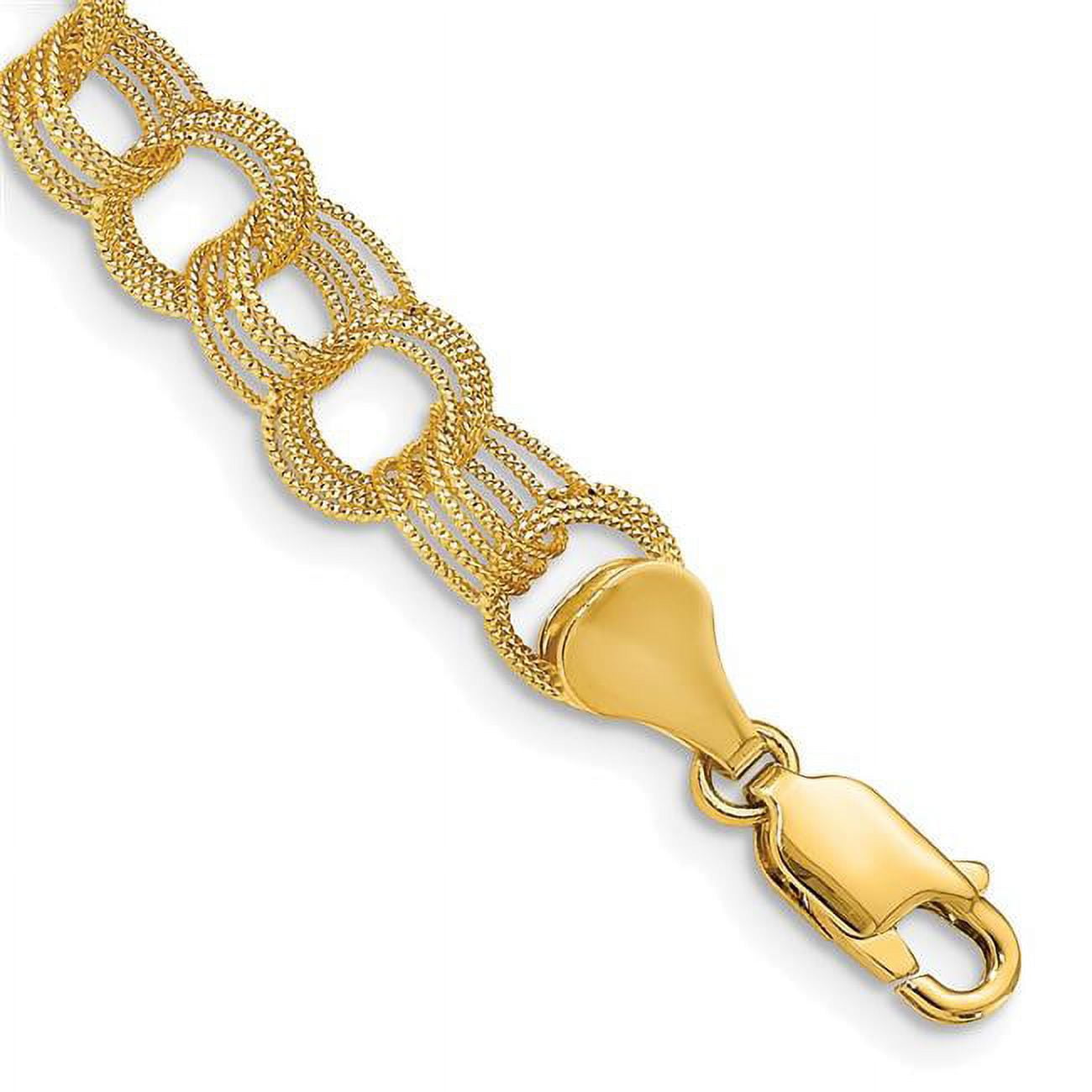 Finest Gold 14K Yellow Gold Solid Triple Link Charm 8 in. Bracelet ...