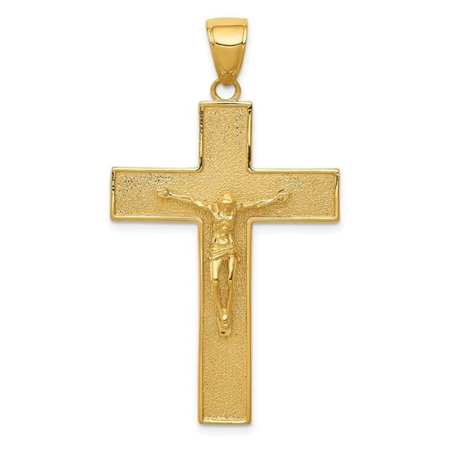 Finest Gold 14K Yellow Gold Textured Crucifix Latin Cross Pendant ...