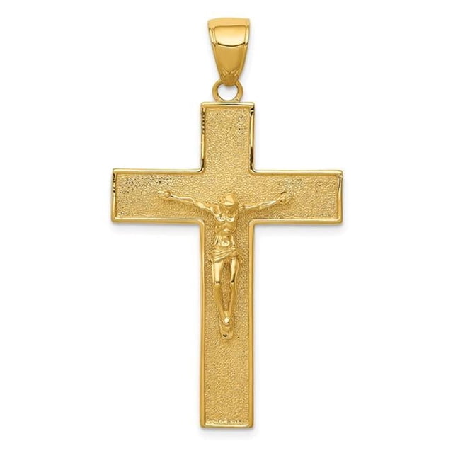 Finest Gold 14K Yellow Gold Textured Crucifix Latin Cross Pendant ...