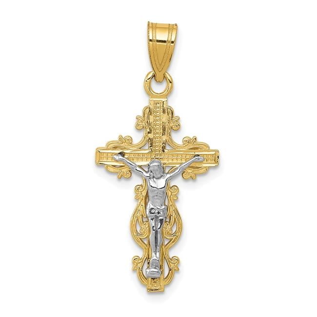 14k Gold Two-tone Small Narrow Cross with Crucifix Pendant, Pendants ...