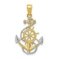 Finest Gold 14K Yellow & Rhodium Two-Tone with Rhodium Anchor with Rope ...