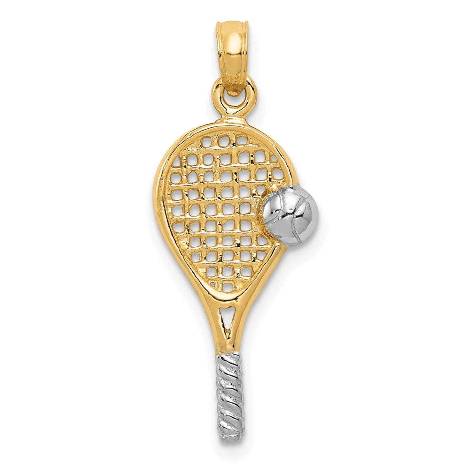 Finest Gold 14K Yellow & Rhodium, Polished Tennis Racquet Pendant, Men ...