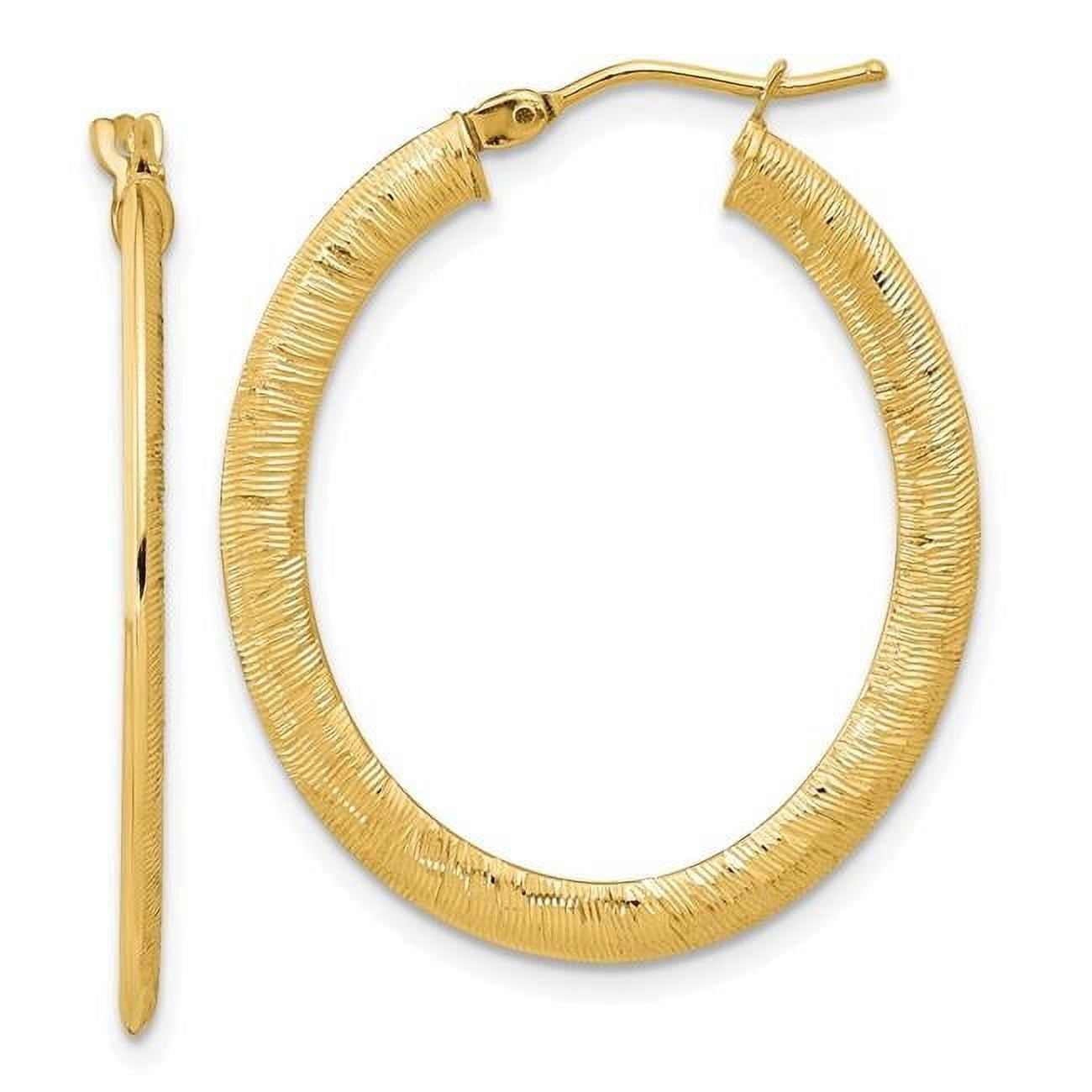 Finest Gold Leslies 14K Yellow Gold Polished Textured Oval Hoop ...