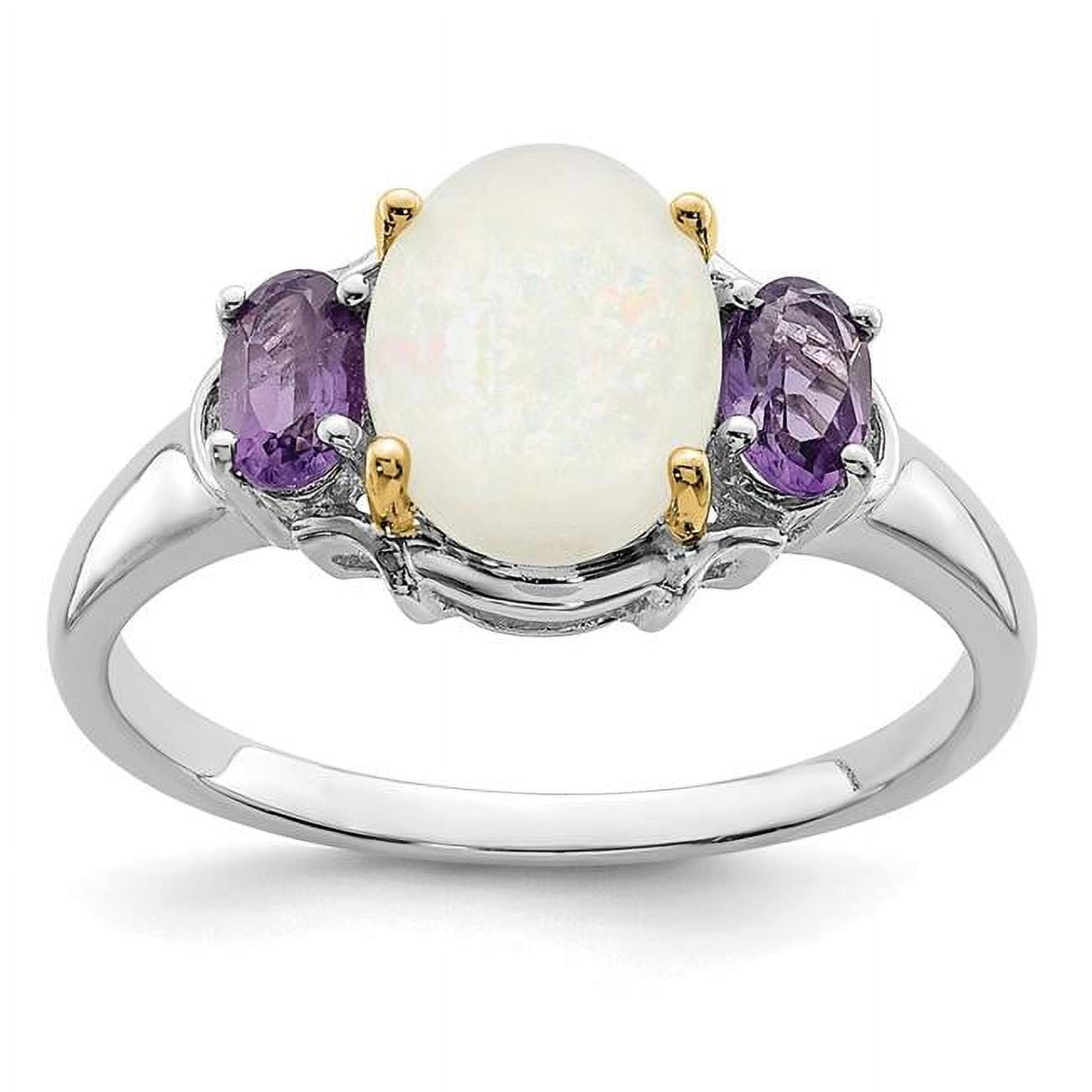 Finest Gold Sterling Silver & 14K Accent Opal & Amethyst Ring - Size 7 ...
