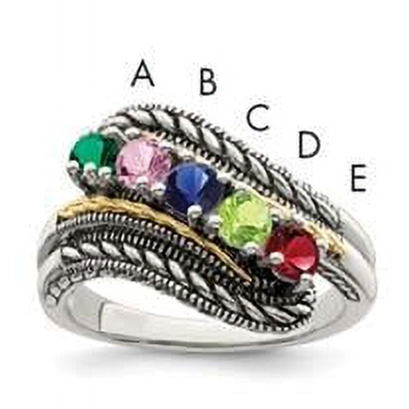 Finest Gold Sterling Silver & 14K Five-Stone Mothers Ring Mounting Two ...