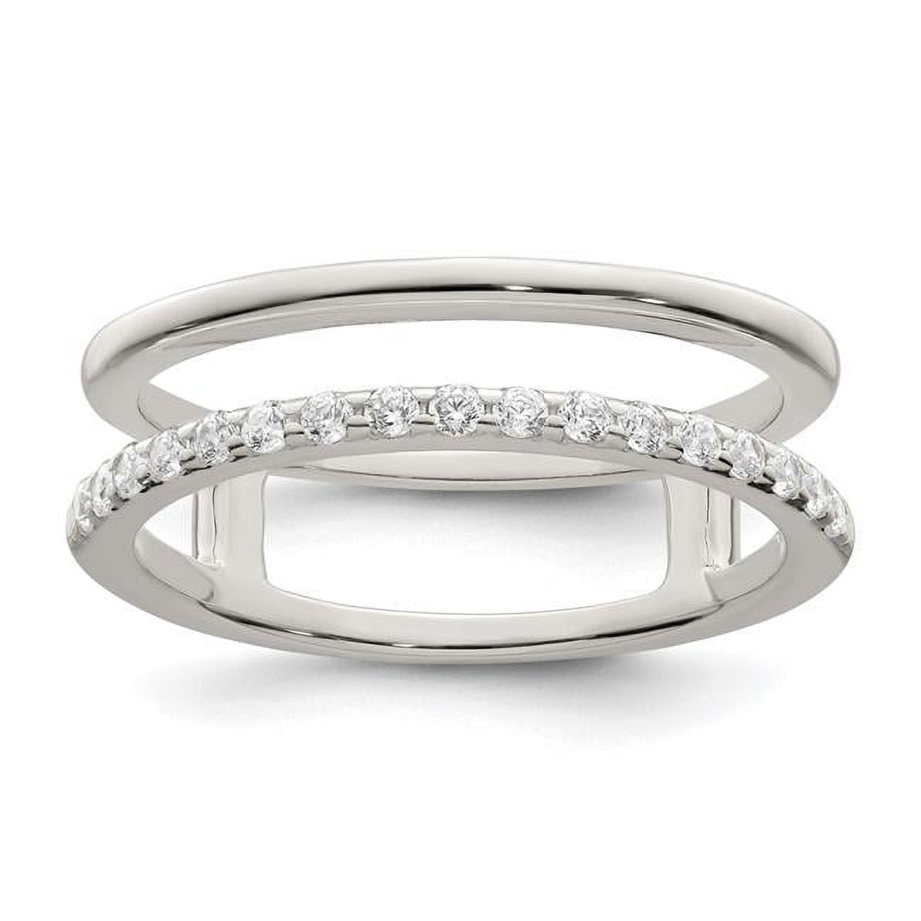 Finest Gold Sterling Silver Polished CZ Double Ring Guard, Size 8 ...