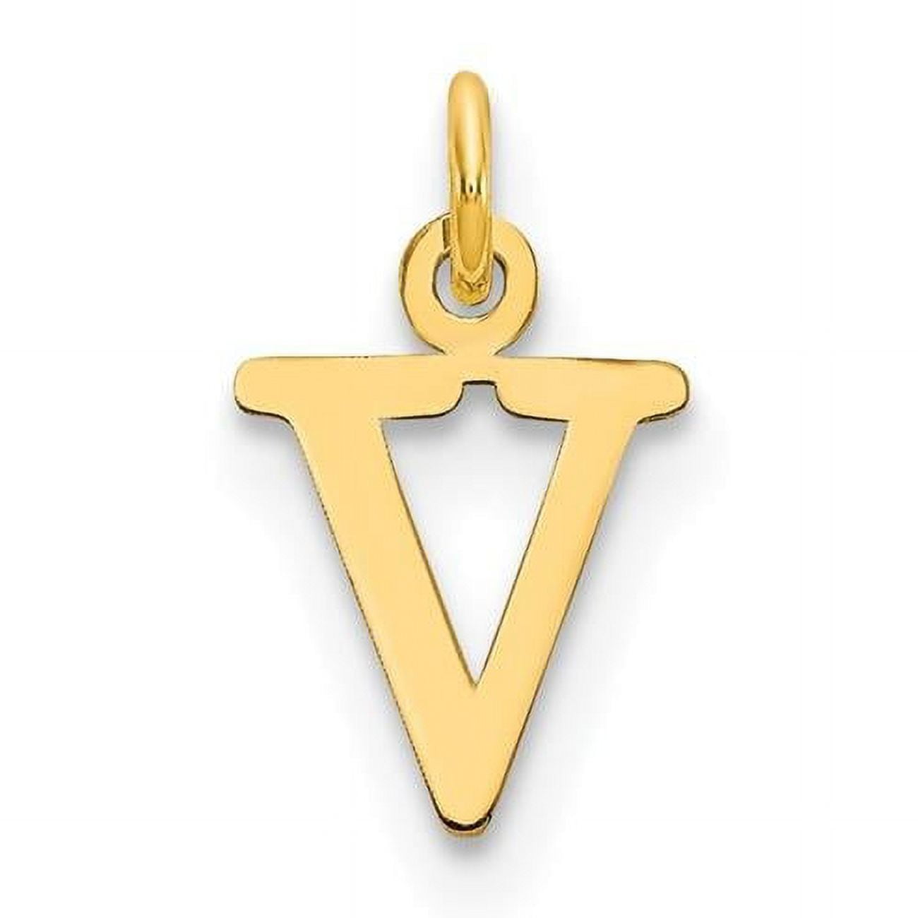 14k Yellow Gold Polished Finish Cut-Out Letter V Initial Design Charm ...