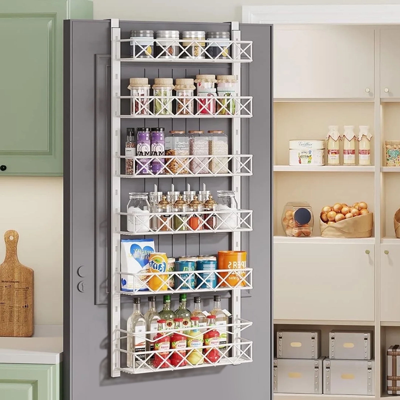 Finew 6-Tier Over Door Spice Rack, Hanging/Wall Mount Basket Shelves ...