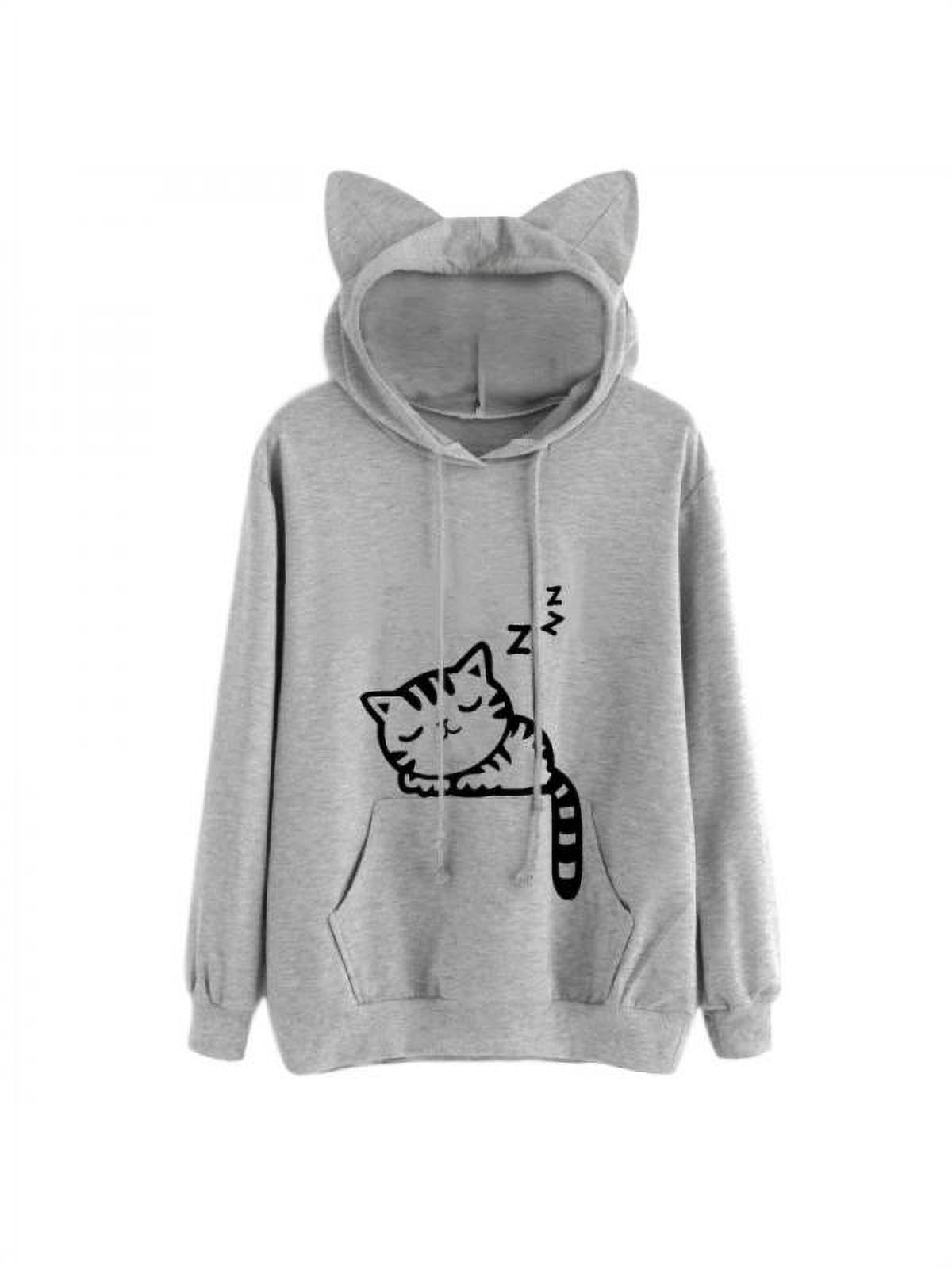 Finex Women's Casual Loose Blouse Cat Ear Hoodie Sweatshirt Tops ...