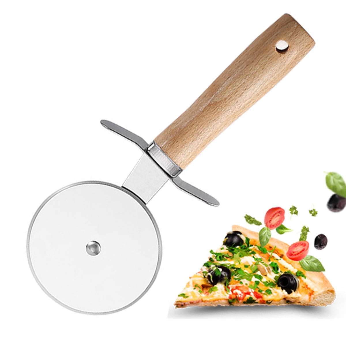 Finger Guard Protection Pizza Cutter, Stainless Steel Wheel With Wooden ...
