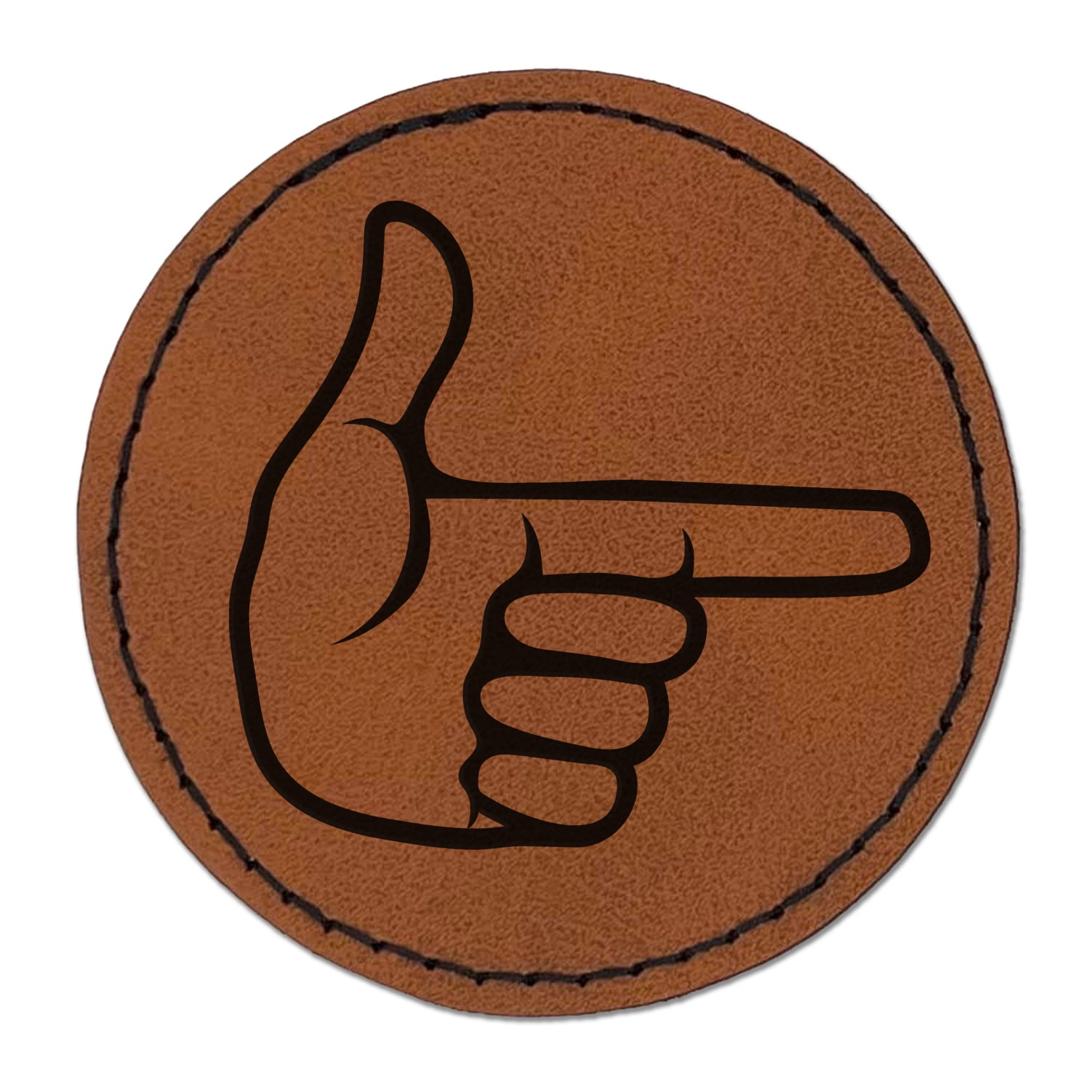 Finger Gun Hand Pointing 2.5" Faux Leather Round Engraved Iron-On Patch ...
