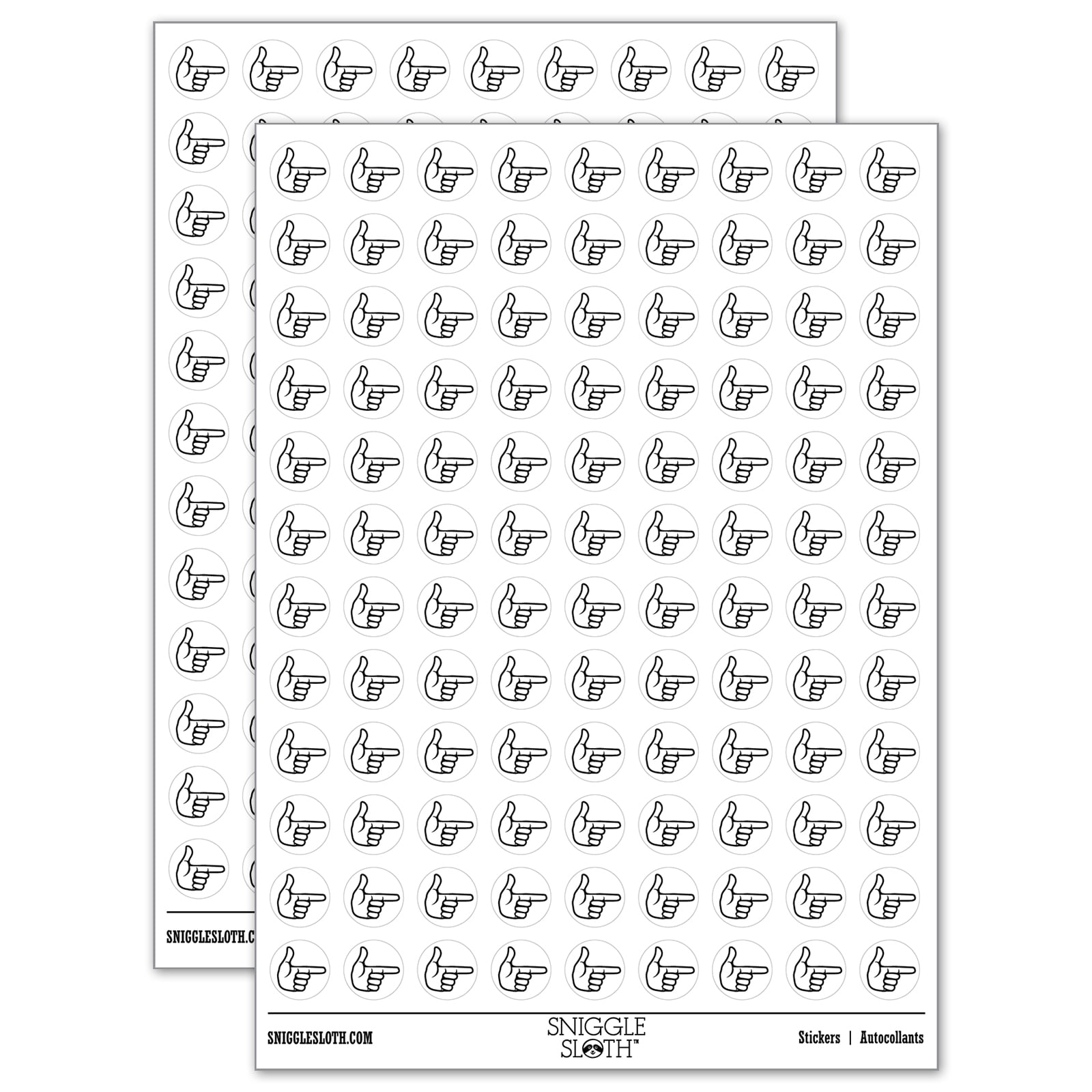 Finger Gun Hand Pointing 200+ Round Stickers - White - Matte Finish - 0 ...