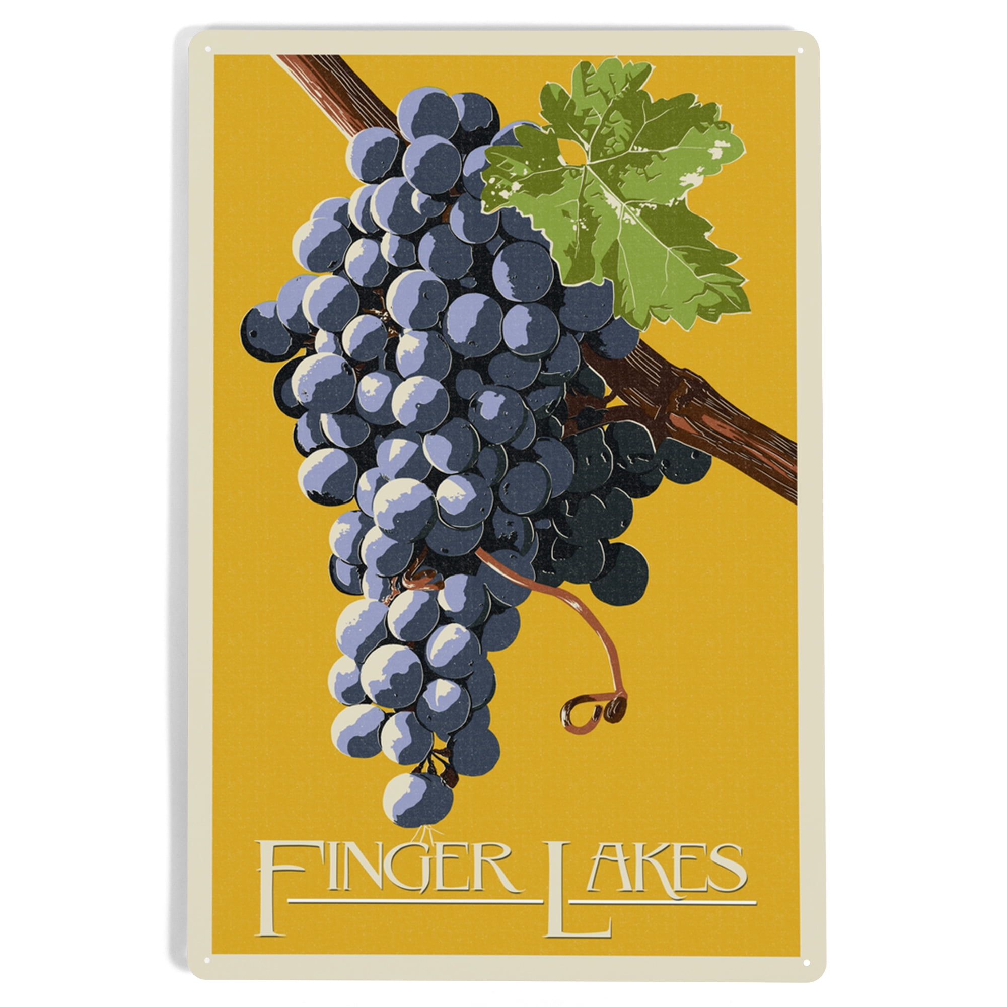 Finger Lakes, New York, Wine Grapes, Letterpress (12x18 Aluminum Art ...