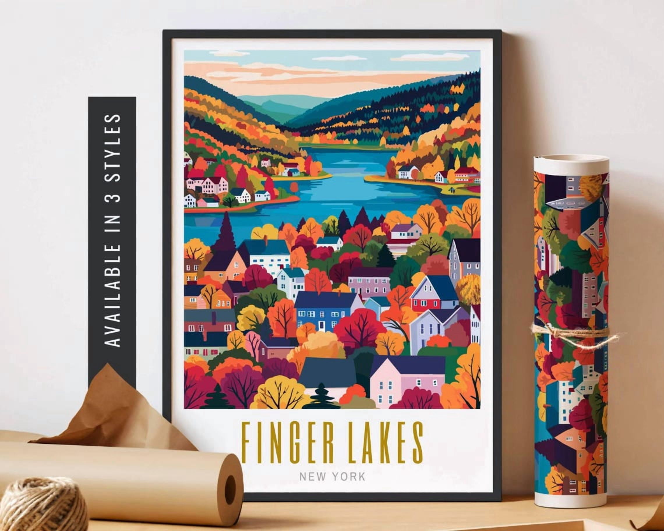 The Finger Lakes Ny Poster Travel Souvenir Art Colorful City Wall Art ...