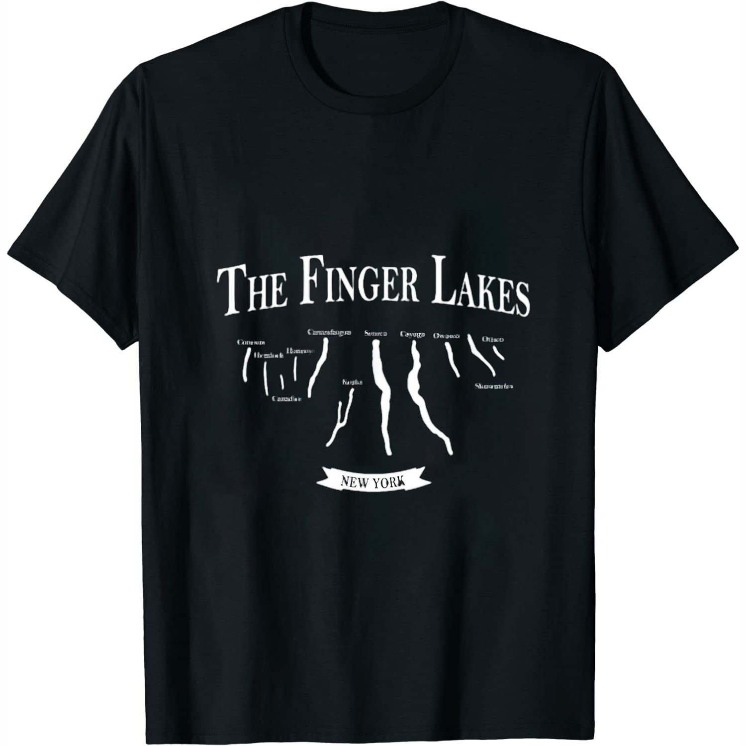 Finger Lakes Womens T-Shirt With Lake Names Cayuga Seneca Owasco Womens T-Shirt Black XL ...