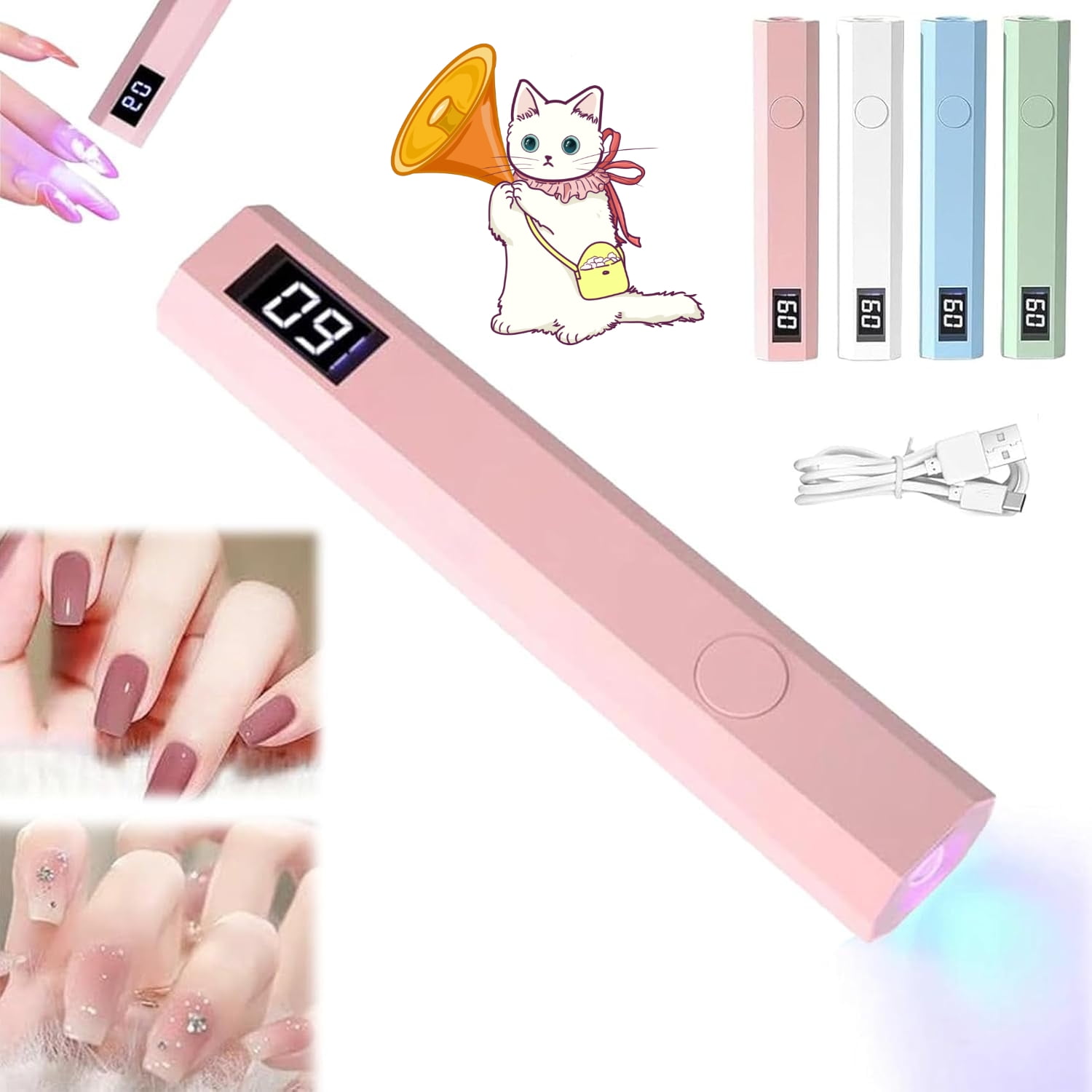 Finger Nails UV Light, Glo Nail Stickers Kit with Uv Light, Portable ...