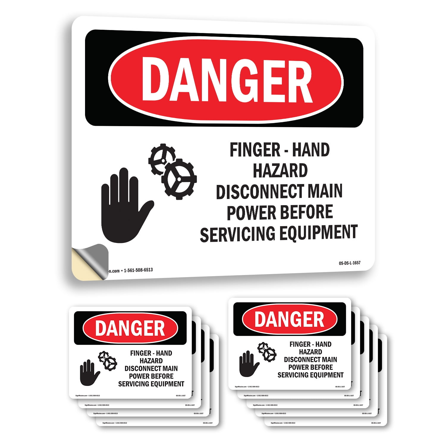 Finger OSHA Danger Vinyl Decal Label 18 Inch x 12 Inch - 10 Pack ...