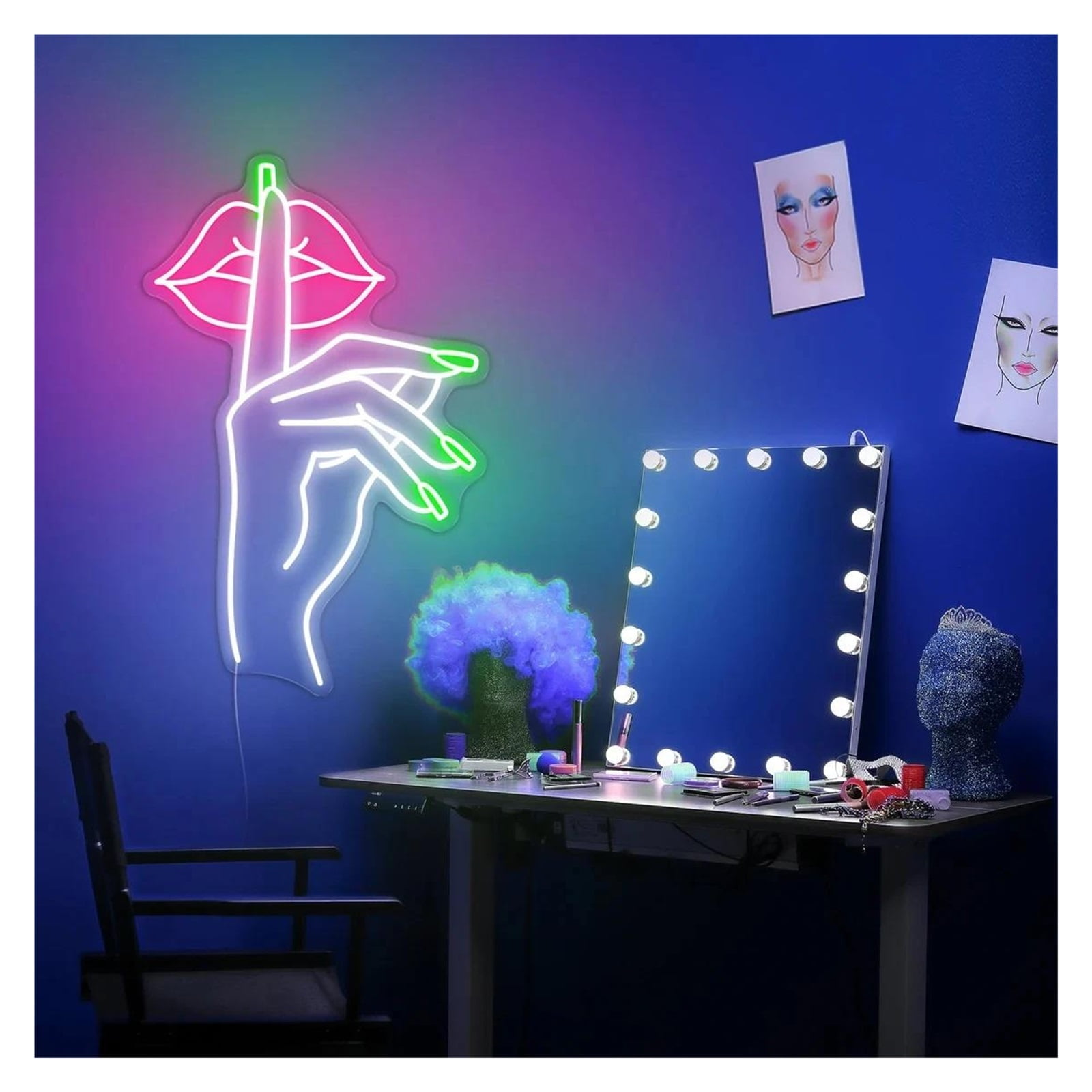 Finger On Lip Neon Sign USB Powered Adjustable Brightness Nails Neon ...