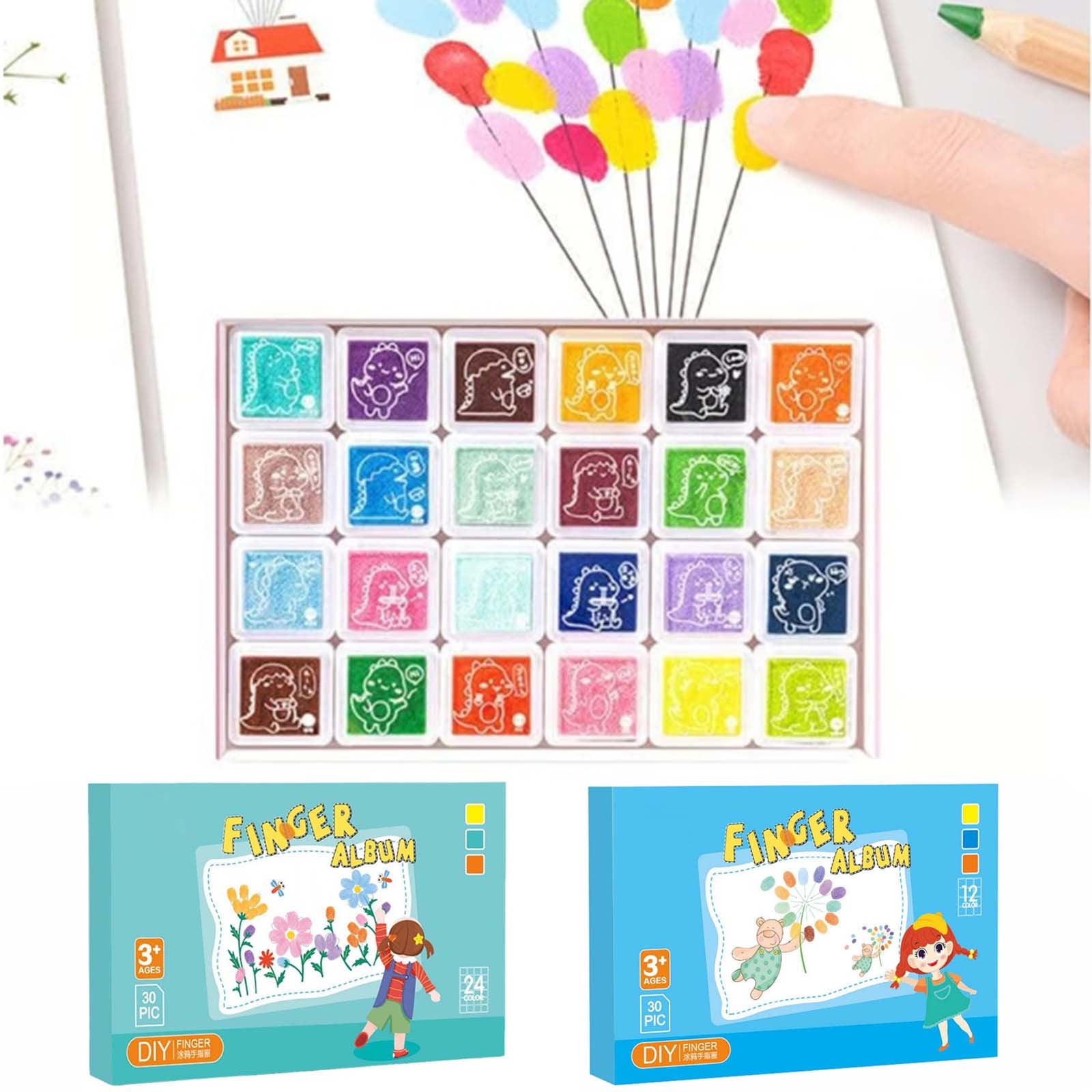 Finger Paint Set, Washable Non-toxic Paint, 24 Colors, Large 12x12 ...