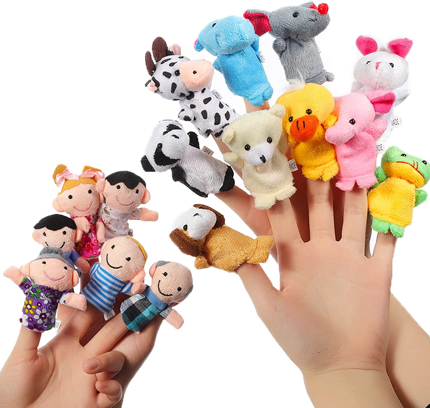 Finger Puppets, 16 pcs People & Animals Soft Plush Finger Puppets Set ...