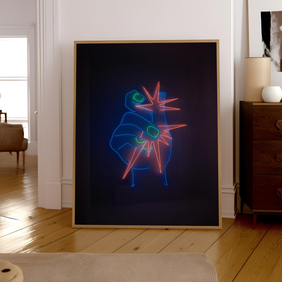 Finger Snap Neon Pop Art Print, Retro Electric Wall Decor Home Decor ...