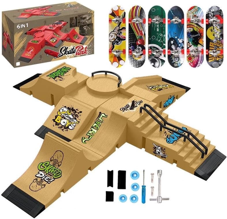 Fingerboard Park Ramp Kit -6-in-1 modular mini skateboard training kit ...