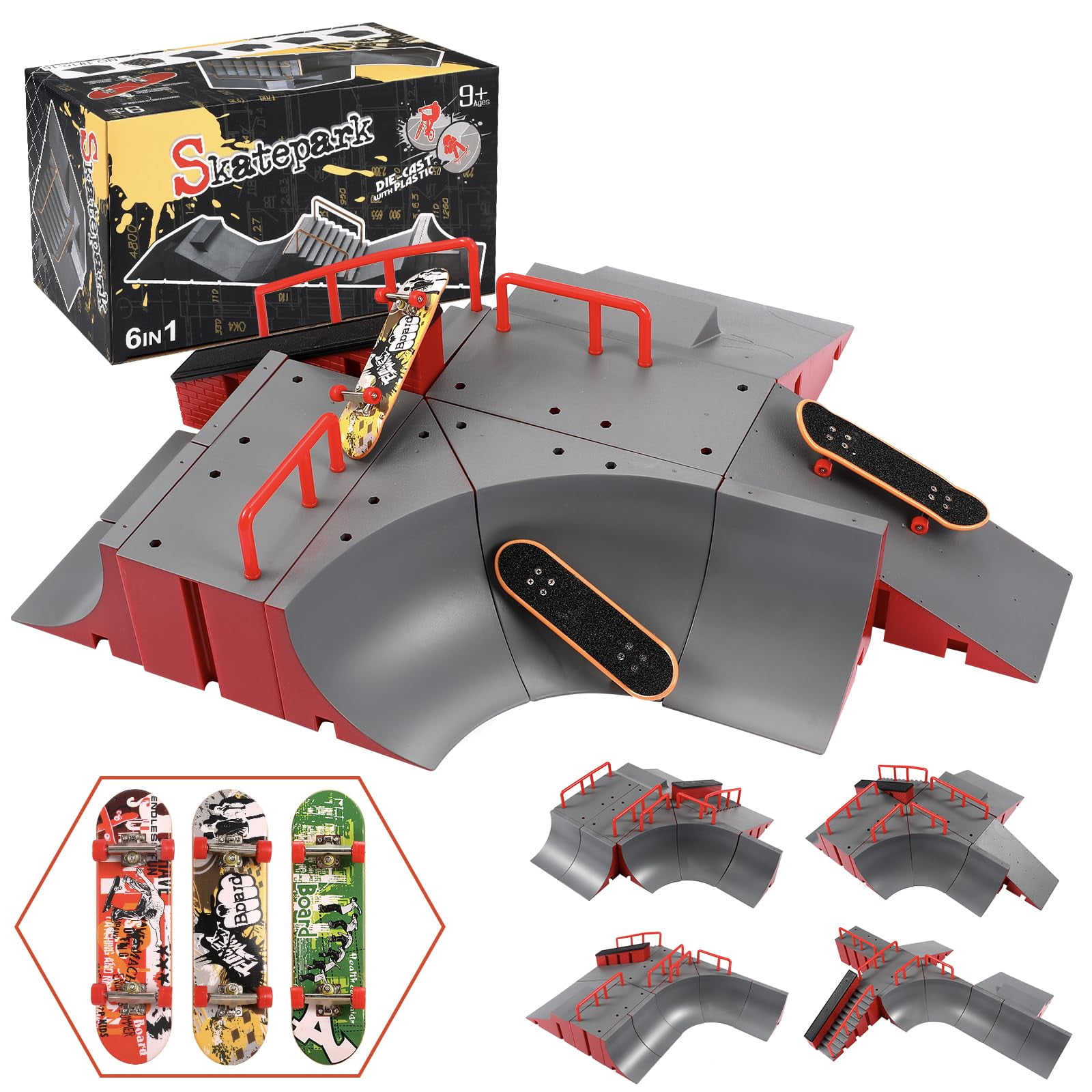 Fingerboard Skatepark,Finger Skateboard Park Kit with 3 Fingerboards 10 ...