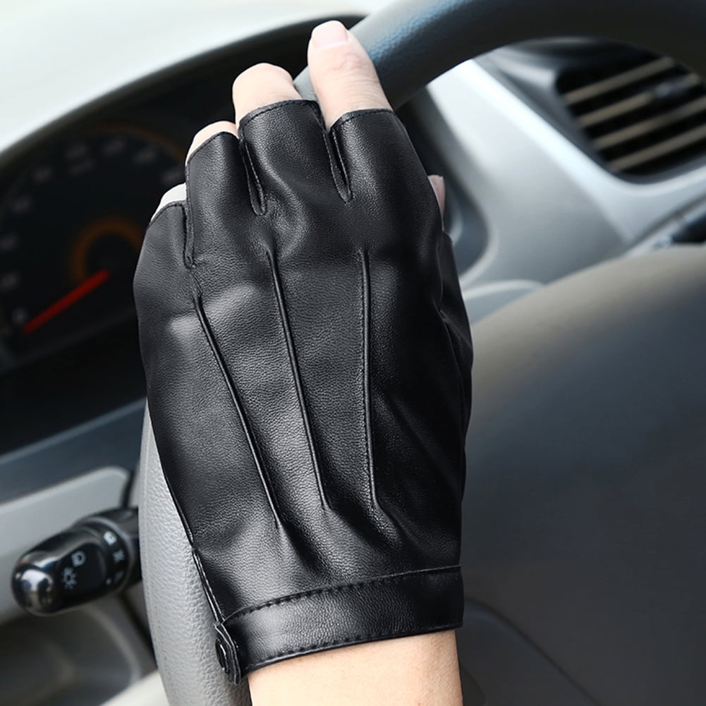 Fingerless Driving Gloves PU Faux Leather Outdoor Sport Half Finger ...