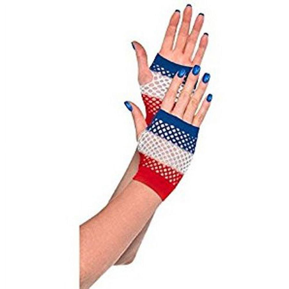 Fingerless Fishnet Gloves Red White and Blue - Walmart.com