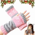 Fingerless Gloves for Women - Cat-Embroidery, Winter Warm Knitted ...