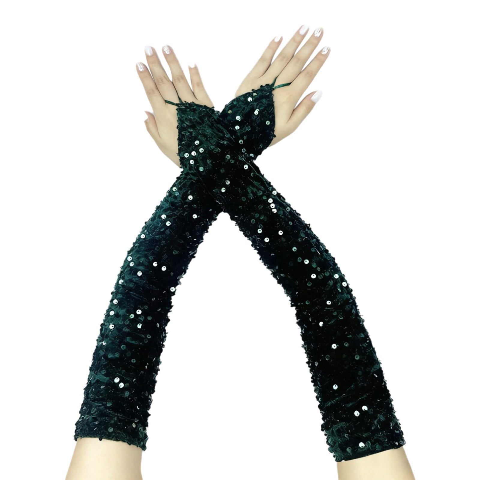 Fingerless Gloves for Women Sparkly Sequin Long Velvet Gloves Wedding ...