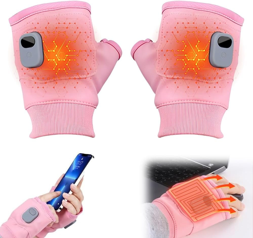 Fingerless Heated Gloves for Women, Three-Level Adjustable Rechargeable ...