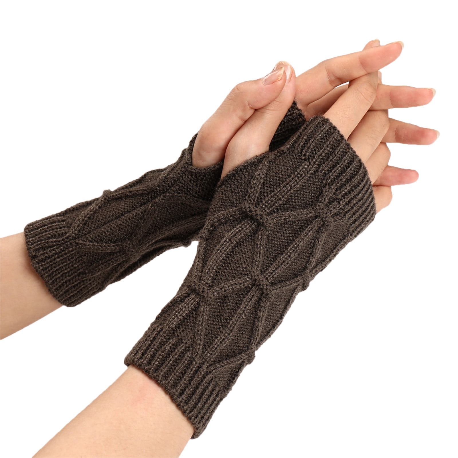 Fingerless Mittens for Women Fitness Thumbhole Wool Touch Screen ...