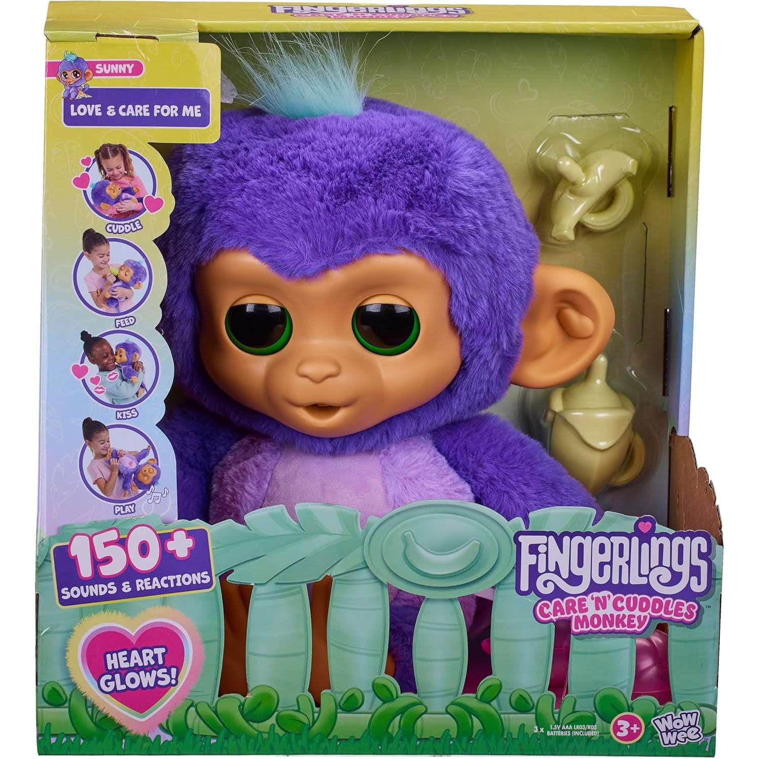 Fingerlings Care n Cuddles Interactive Baby Monkey, Sunny Purple, 150 ...