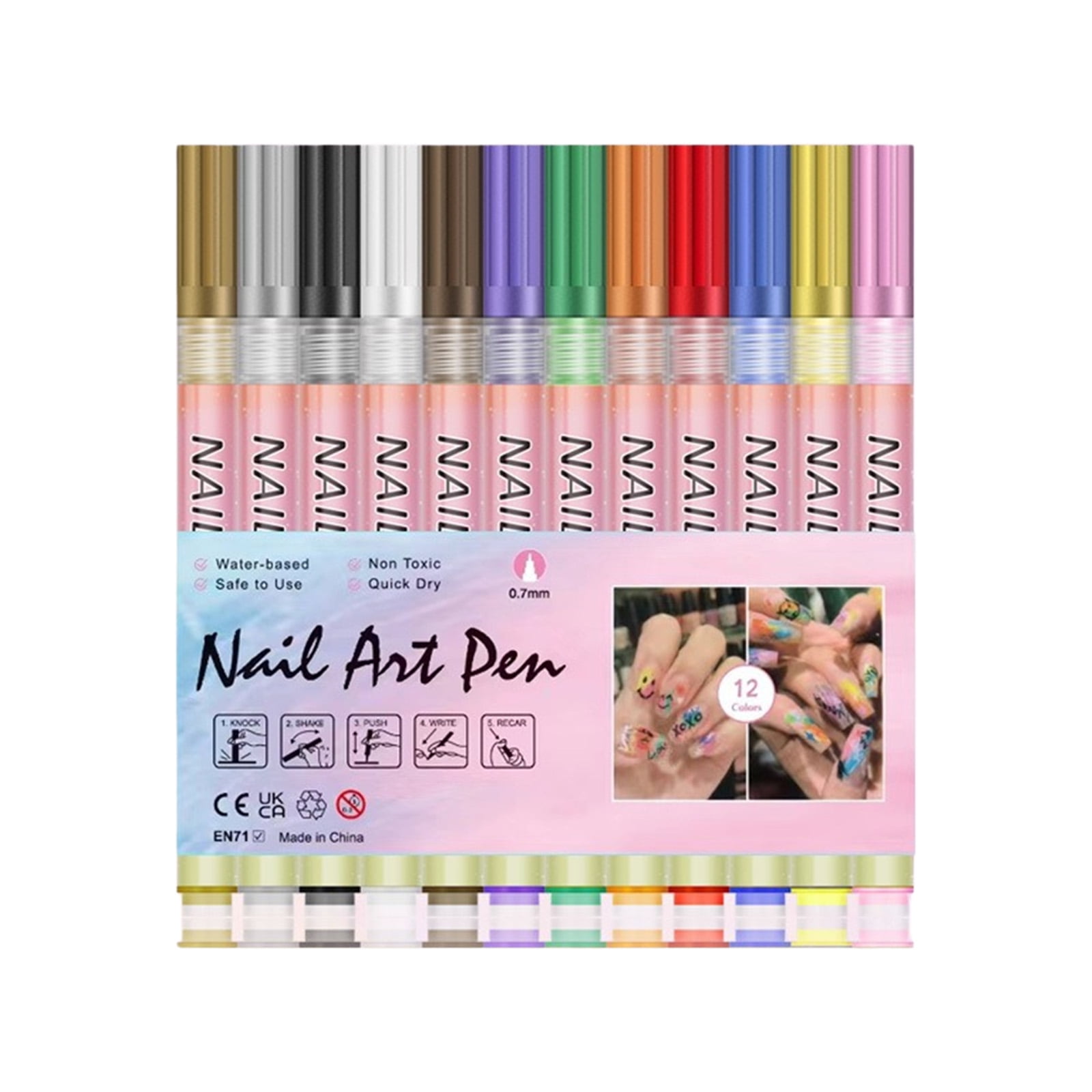 Fingernail Art Pens 12 Colors Quick-Dry Waterproof Nails Markers for ...